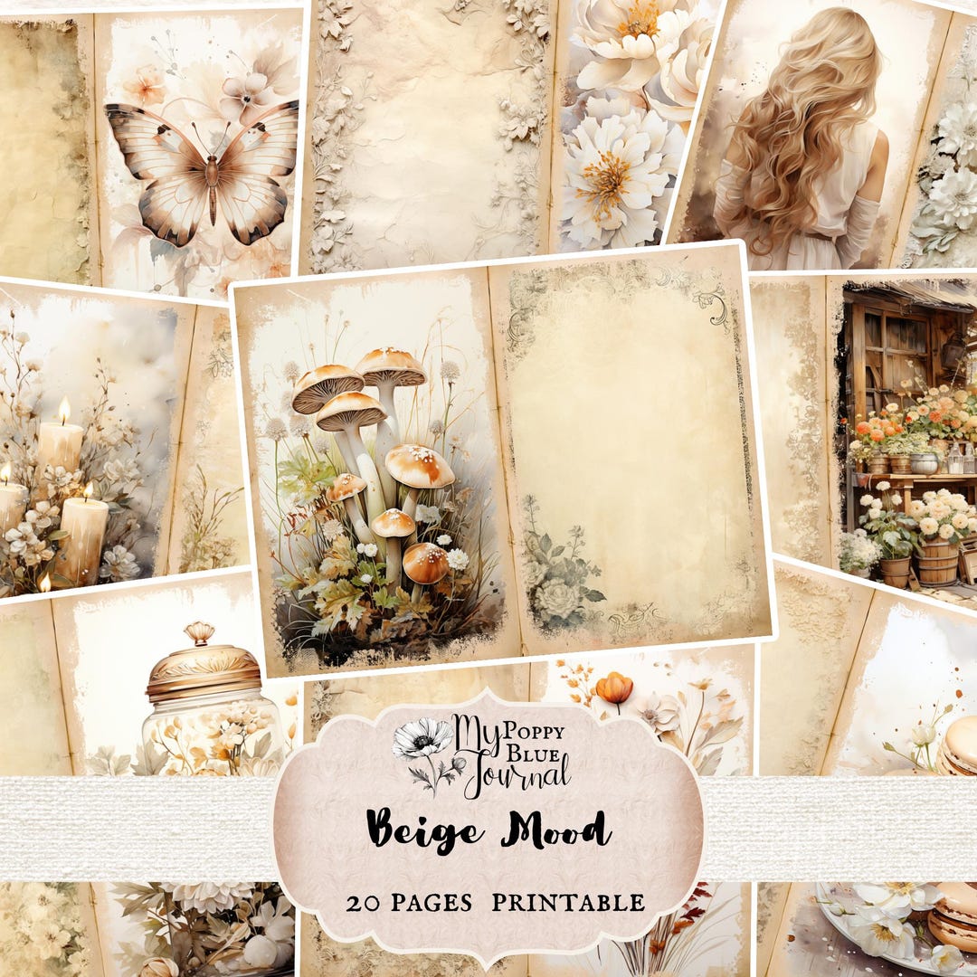 Beige Junk Journal Printable Paper, Mood Journal Pages, Ephemera Jpg ...