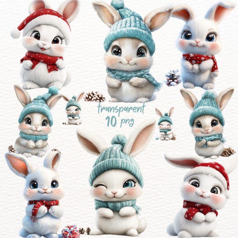 Winter Bunny Clipart PNG Bundle: Christmas Graphics (commercial Use) - Etsy