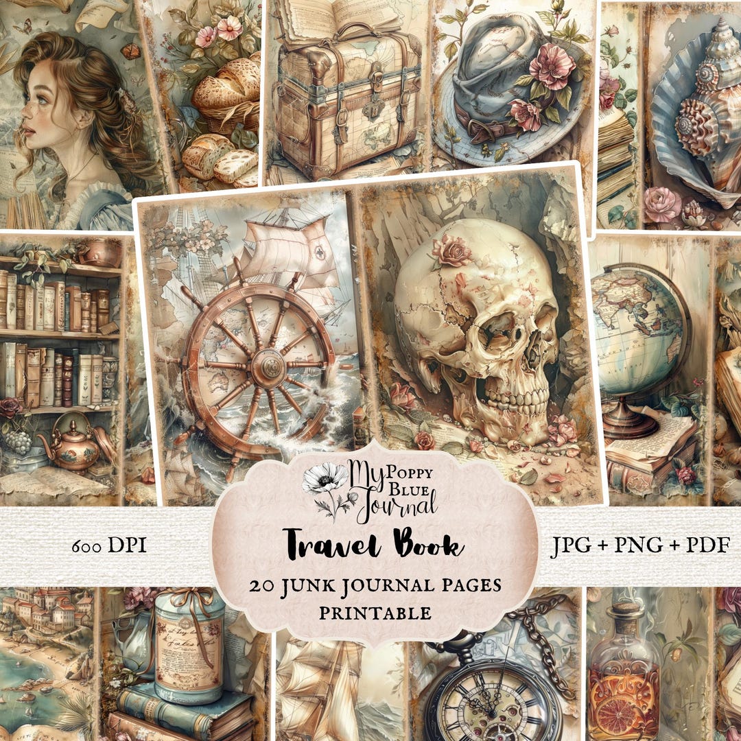 Traveler Junk Journal Printable Paper, Journey Book Letter Stationary ...