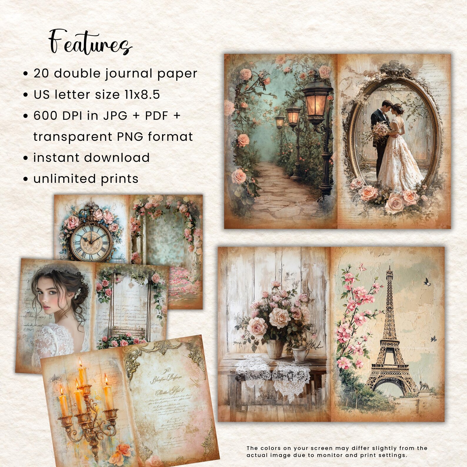 Love Junk Journal Printable Paper, Valentine Wedding Letter Writing ...