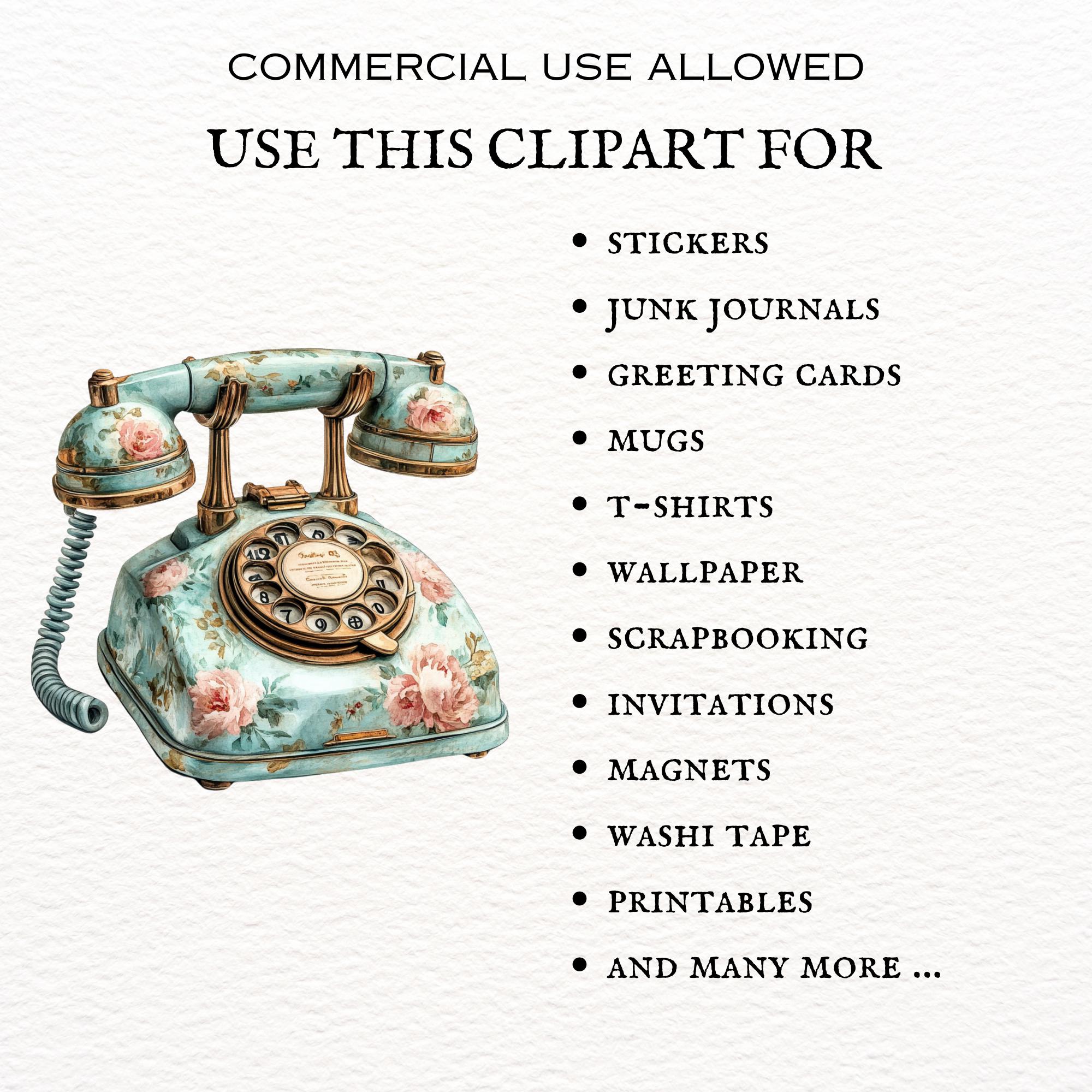 Vintage Telephone Clipart: Watercolor Floral PNG Bundle (commercial Use ...