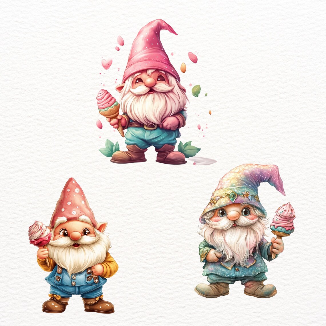 Ice Cream Gnome Clipart Bundle: Summer PNG Illustrations (commercial ...