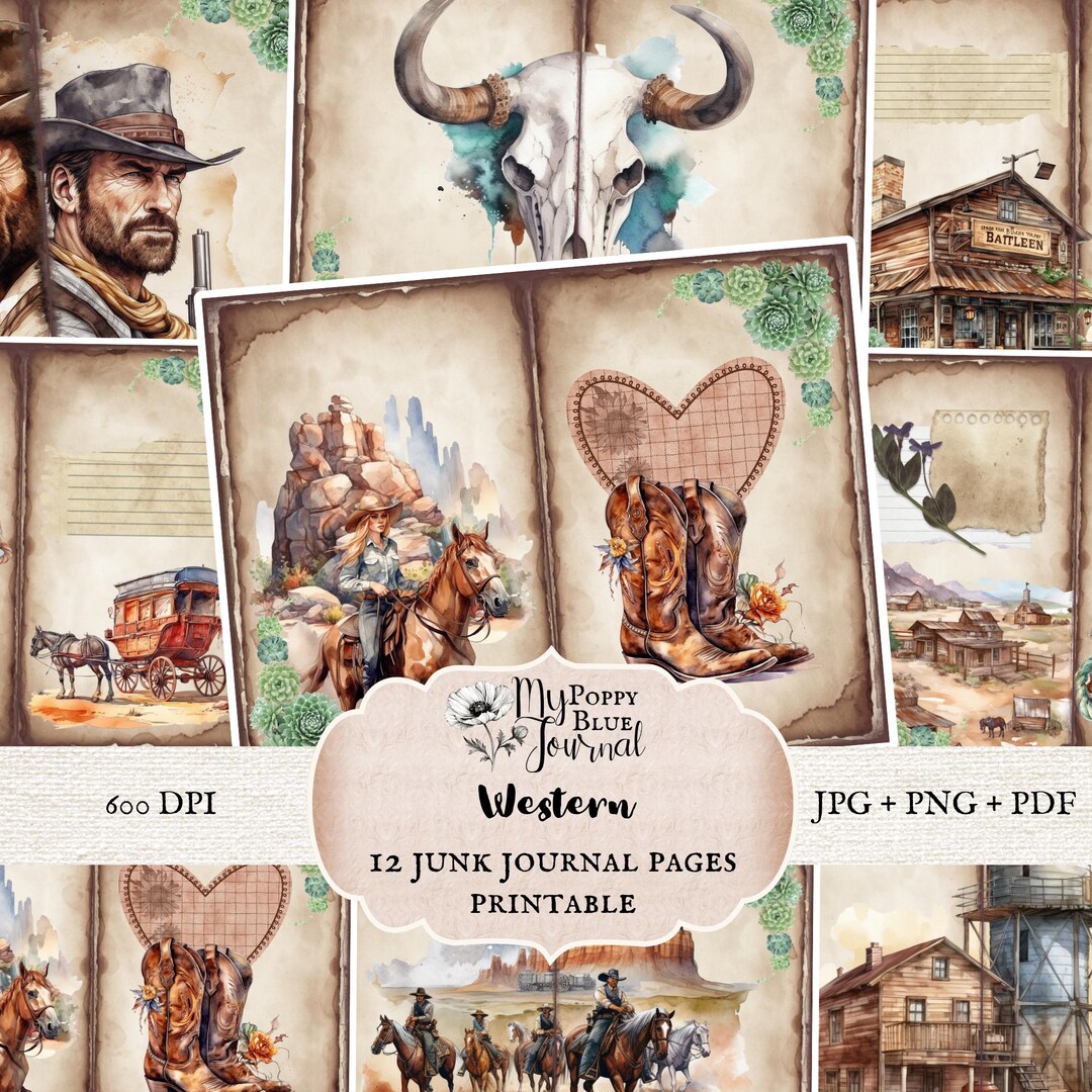 Western Junk Journal Printable Paper, Boho Letter Writing Page ...