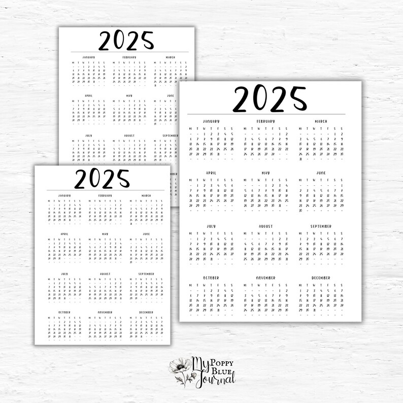 2025 Yearly Calendar Planner, Printable Bullet Planner, Monthly ...