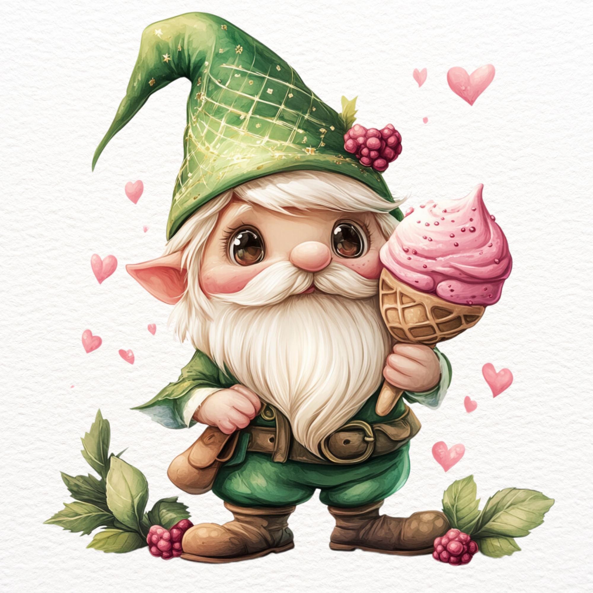 Ice Cream Gnome Clipart Bundle: Summer PNG Illustrations (commercial ...