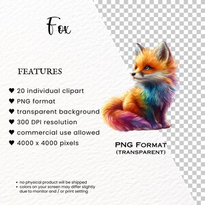Rainbow Fox Clipart Bundle: Watercolor Forest Animals (PNG, Commercial ...