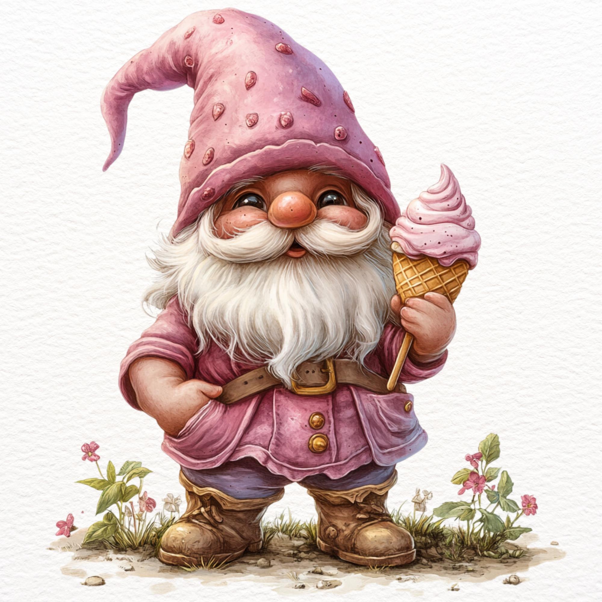 Ice Cream Gnome Clipart Bundle: Summer PNG Illustrations (commercial ...