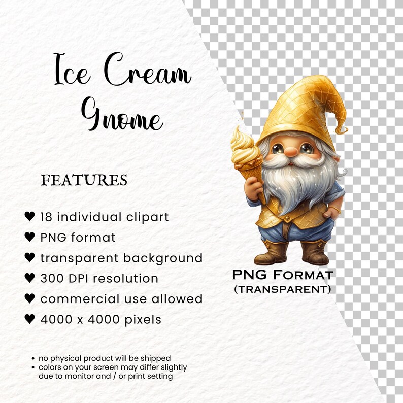 Ice Cream Gnome Clipart Bundle: Summer PNG Illustrations (commercial ...