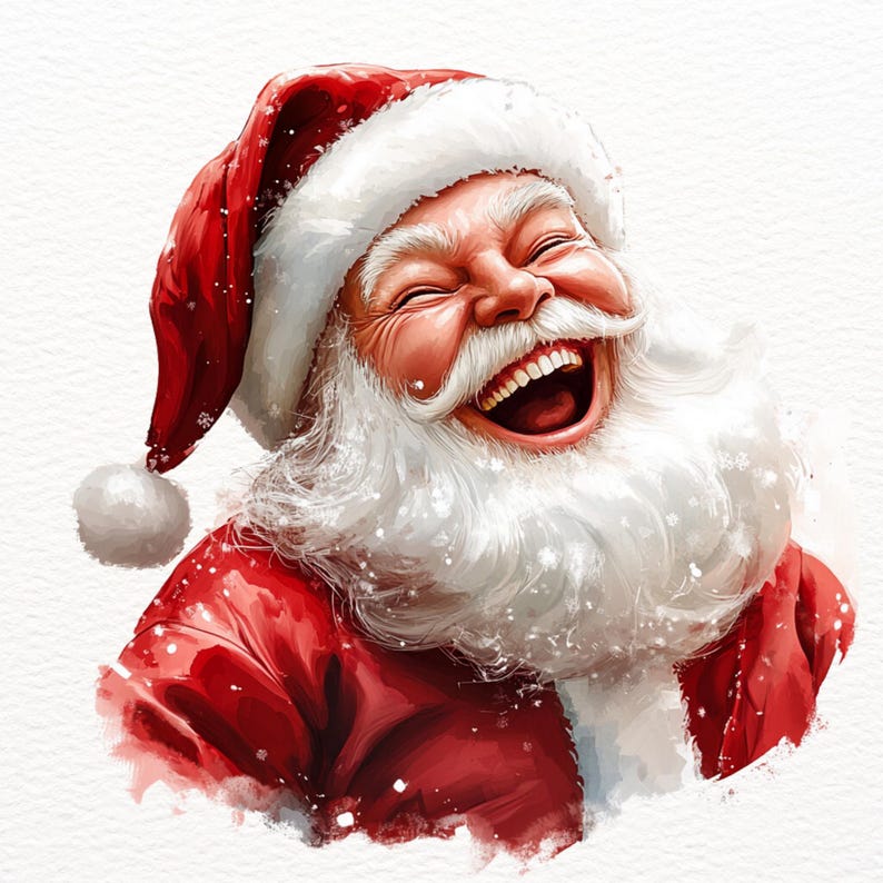12 Laughing Santa Claus Clipart PNG Bundle, Digital Graphic, Festive ...