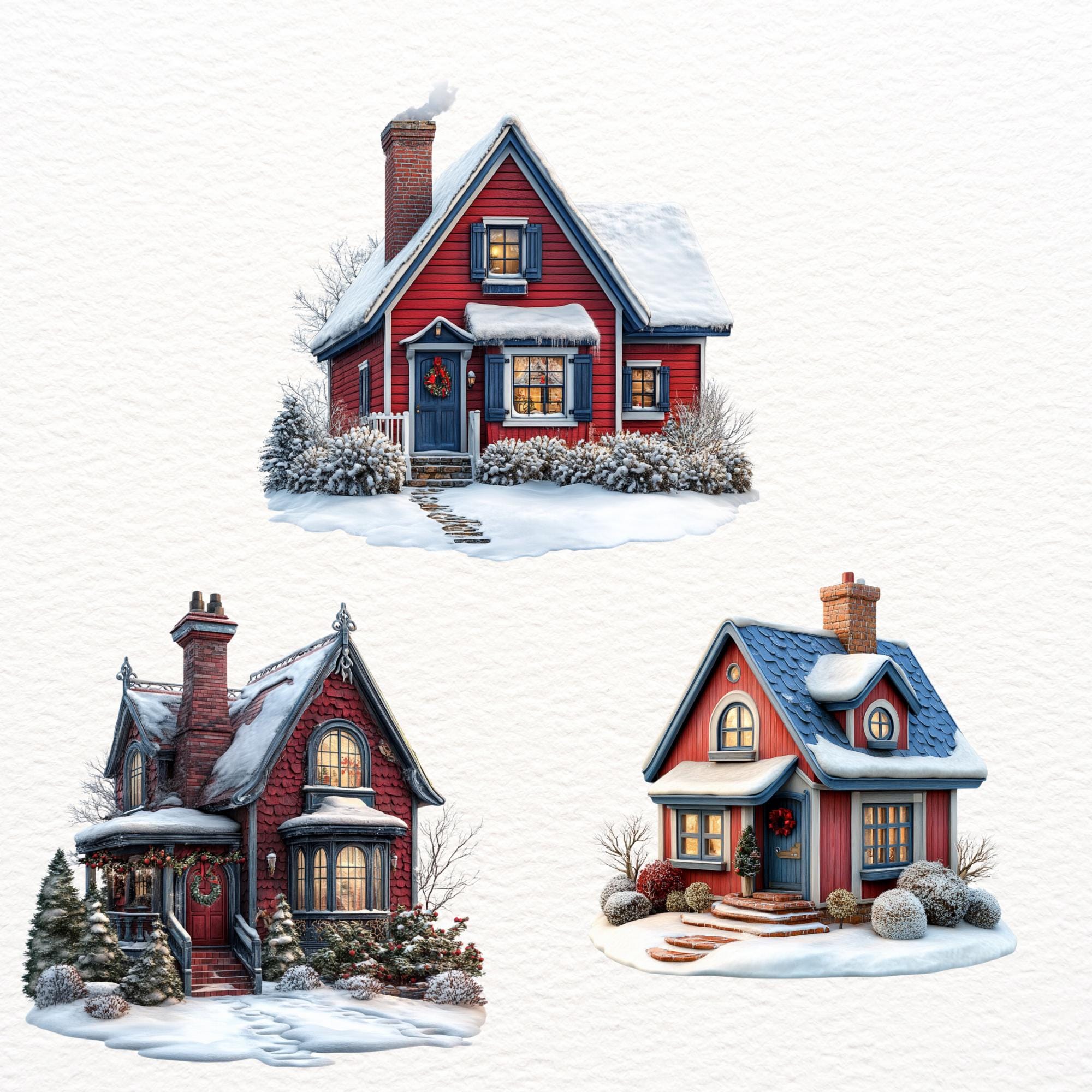 15 Winter House Clipart PNG Bundle, Digital Graphic, Cottage Png ...