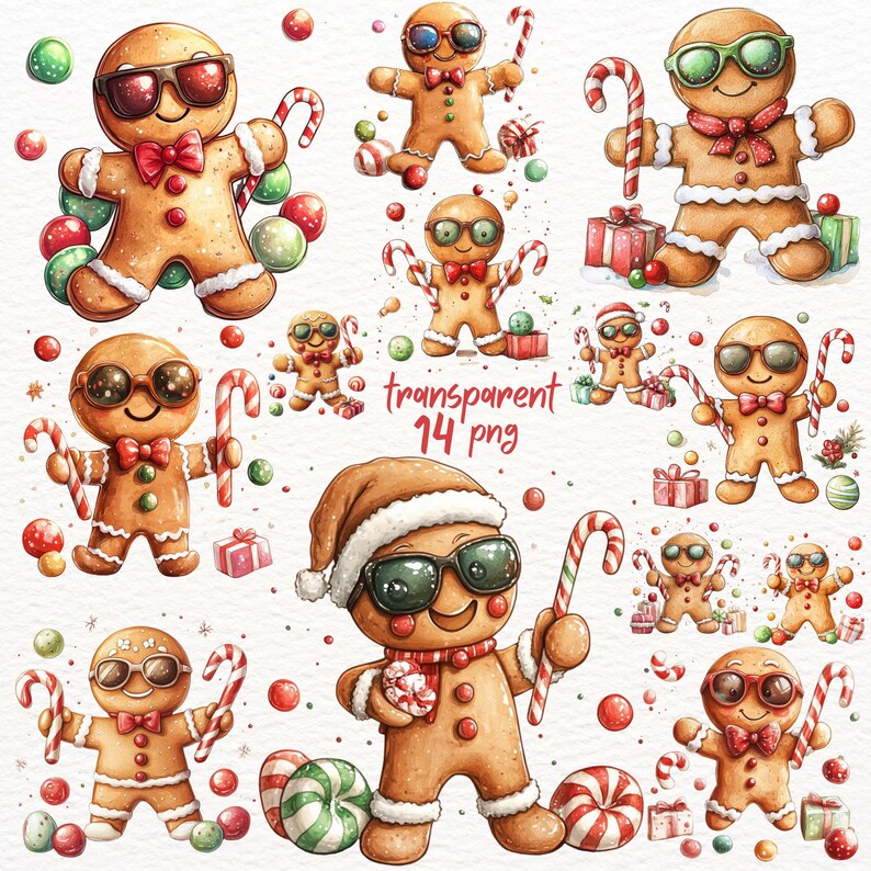 Gingerbread Man Clipart Bundle: Festive Christmas PNG Graphics ...