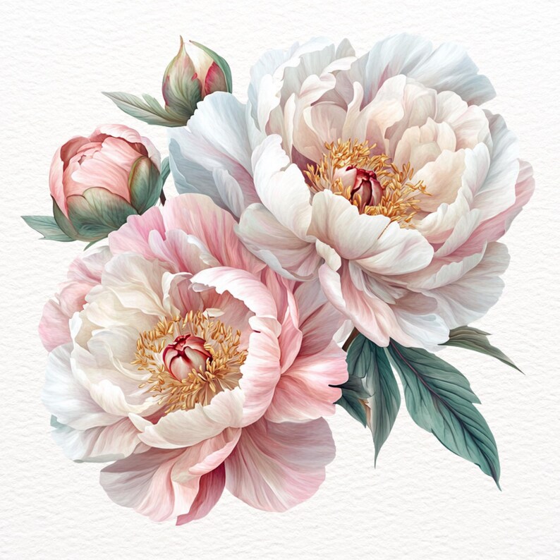 15 Peonies Flowers Clipart PNG Bundle, Digital Watercolour, Floral ...