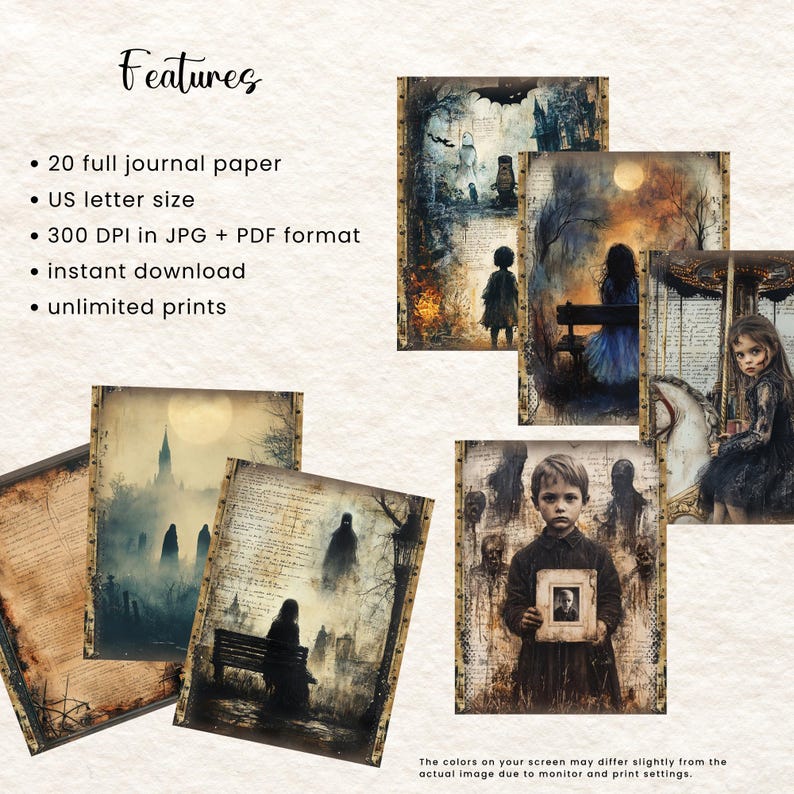 Horror Junk Journal Printable Pages, Nightmares Paper Jpg Bundle ...