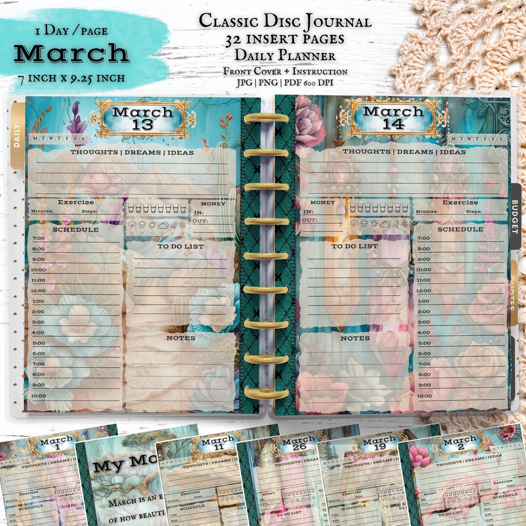 March Daily Disc Planner Inserts, Junk Journal Printable Pages, Craft ...