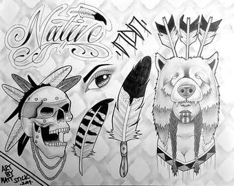 ORIGINAL Tattoo Flash Sheet #10 (hand Drawn) - Etsy