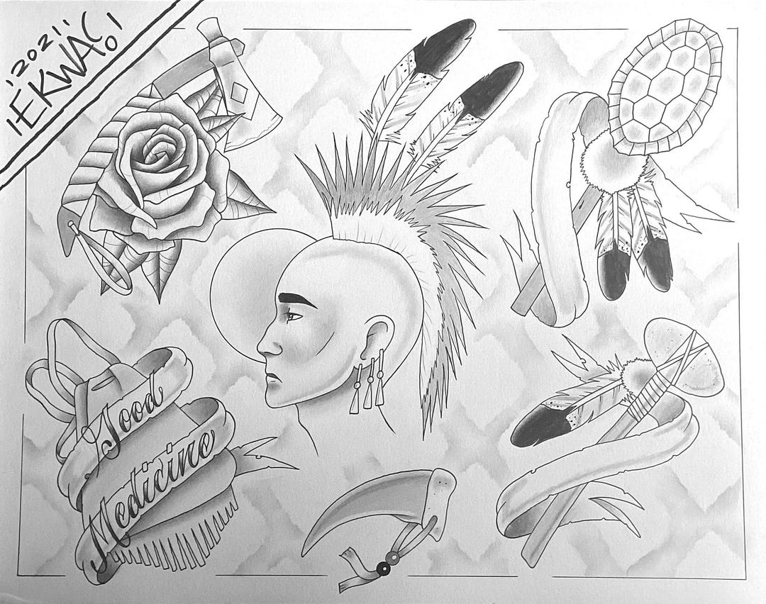 ORIGINAL Native Tattoo Flash Sheet #23 (hand Drawn) - Etsy