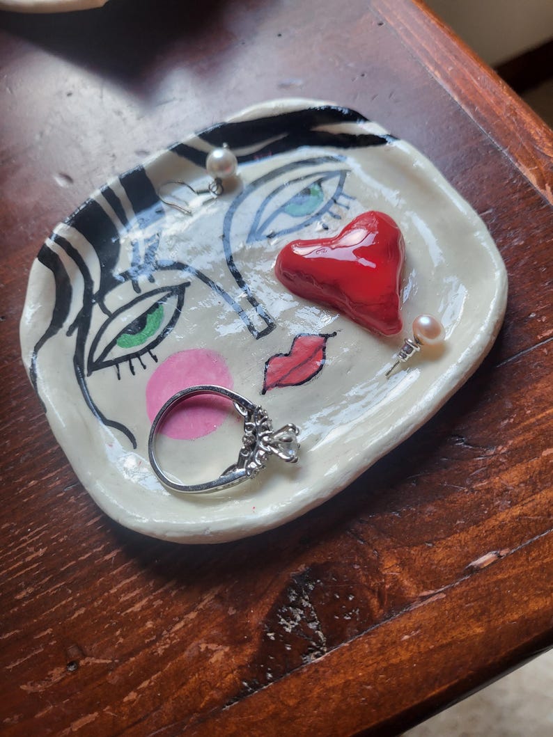 Handmade Clay Ring Dish: Wabi-sabi Face Trinket Tray Valentines Gift - Etsy