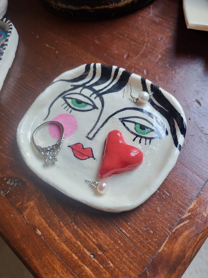 Handmade Clay Ring Dish: Wabi-sabi Face Trinket Tray Valentines Gift - Etsy