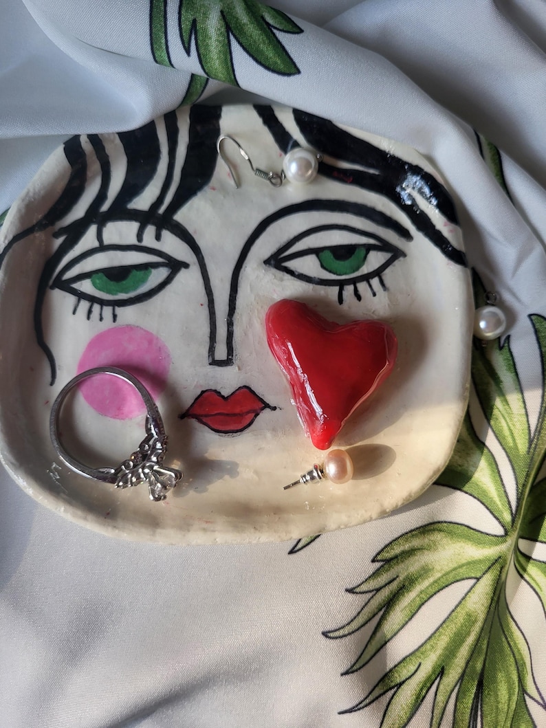 Handmade Clay Ring Dish: Wabi-sabi Face Trinket Tray Valentines Gift - Etsy
