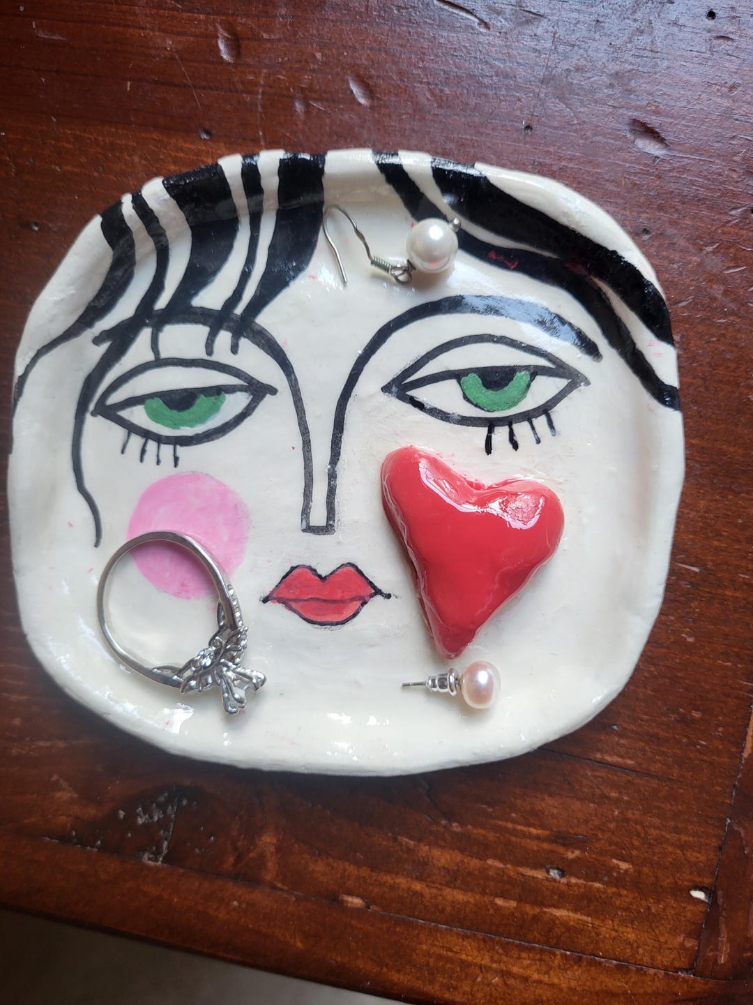 Handmade Clay Ring Dish: Wabi-sabi Face Trinket Tray Valentines Gift - Etsy