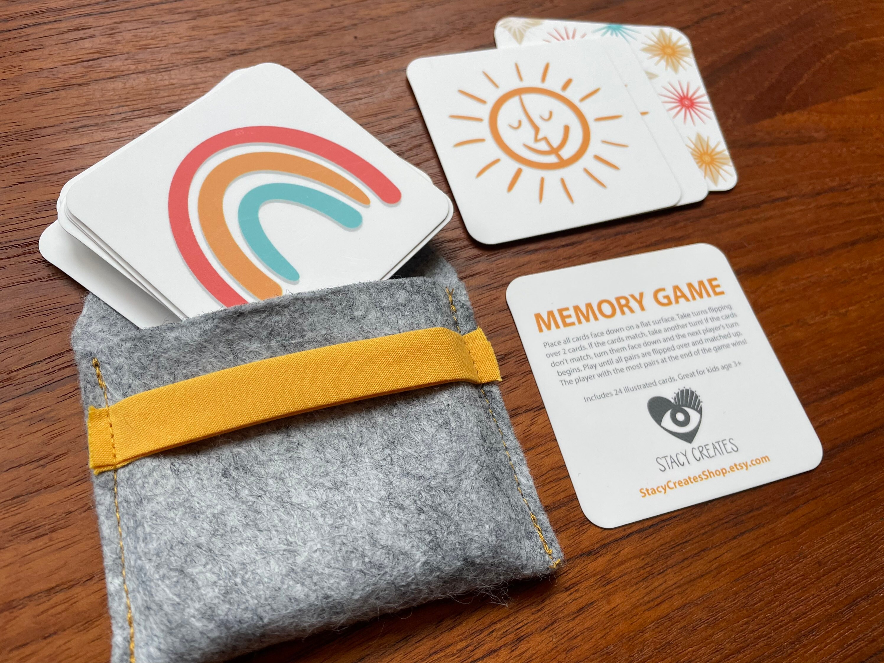 Memory Card Game and Felt Pouch 24 Cards - Etsy