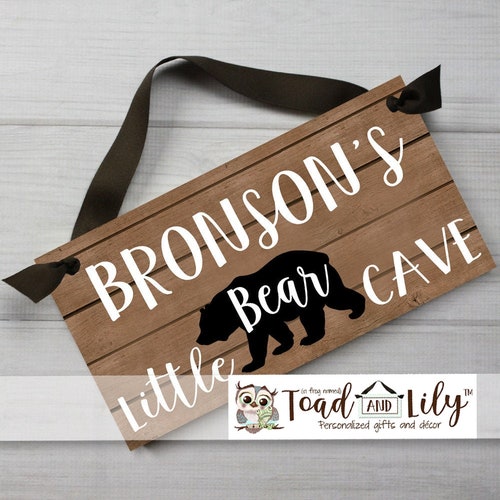 DOOR SIGN Little Man Bear Cave Dark Grey Woodland Bear Forest - Etsy