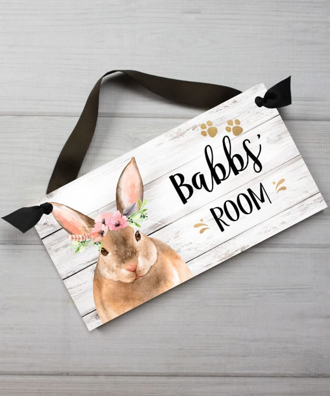 Floral Brown Bunny DOOR SIGN Bedroom Nursery Wall Art Decor - Etsy