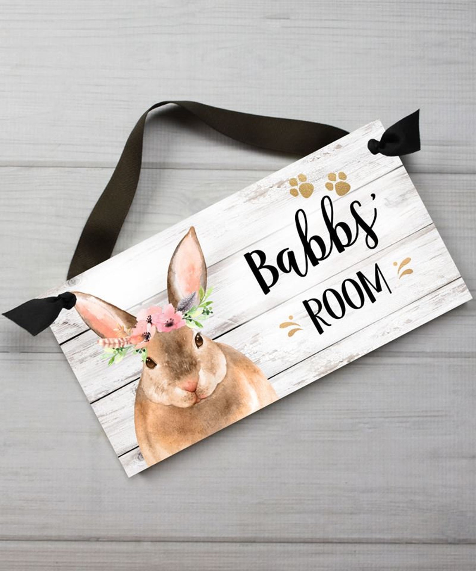 Floral Brown Bunny DOOR SIGN Bedroom Nursery Wall Art Decor - Etsy
