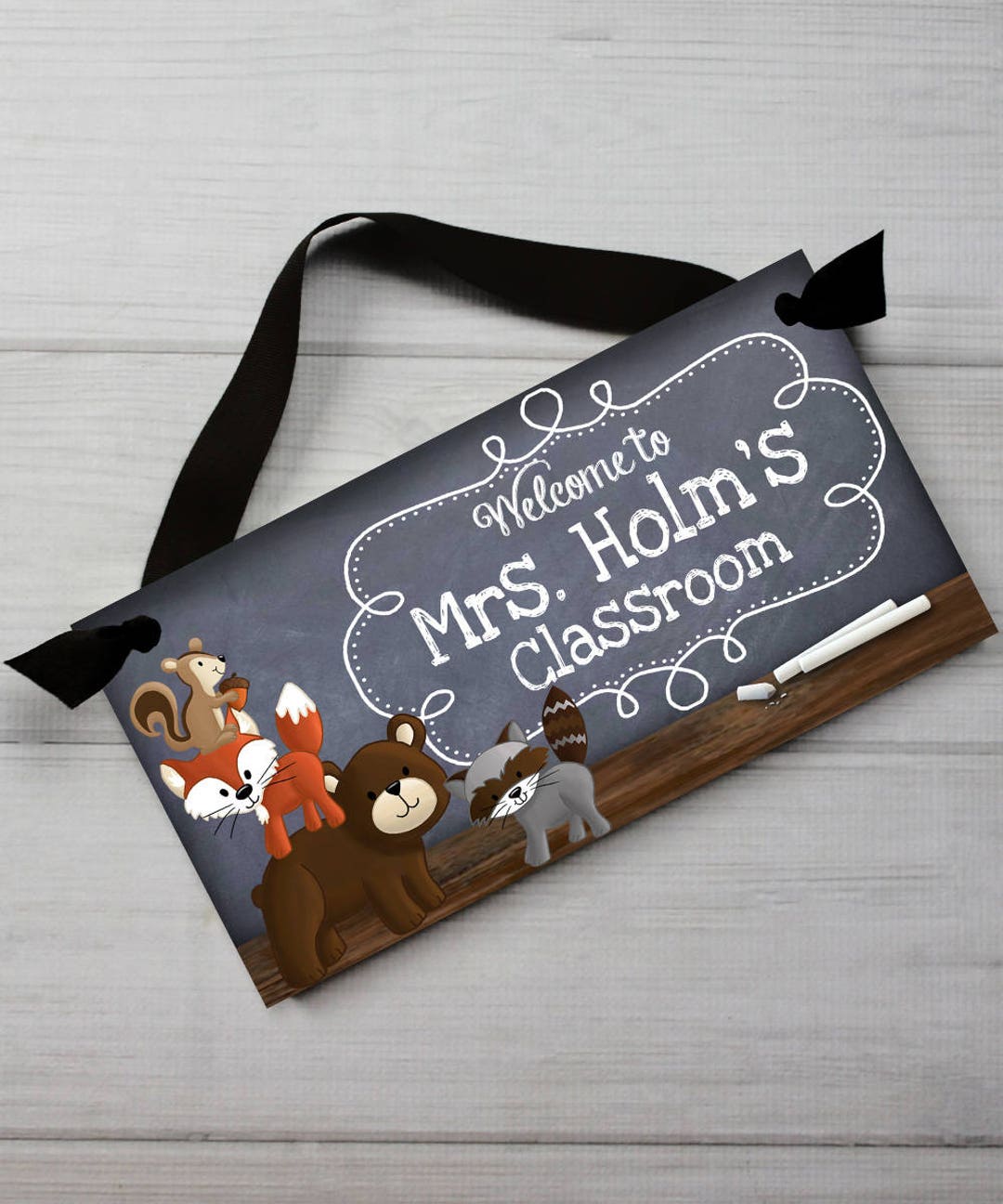 Teacher Chalkboard Classroom Woodland Critters DOOR SIGN - Etsy