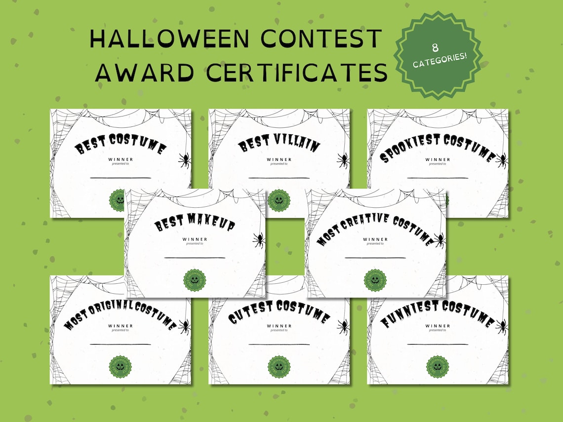 Halloween Costume Award Certificate, Costume Awards, Printable ...