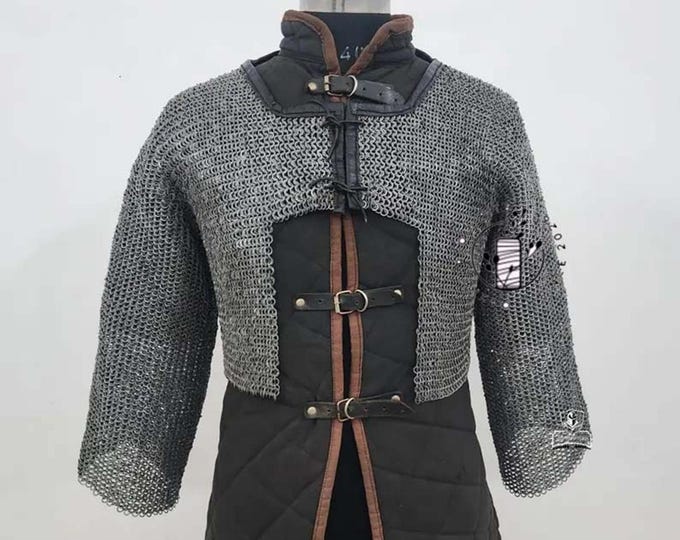 Medieval 9mm Chainmail Hauberk - Flat Riveted Mild Steel Armor - SCA ...