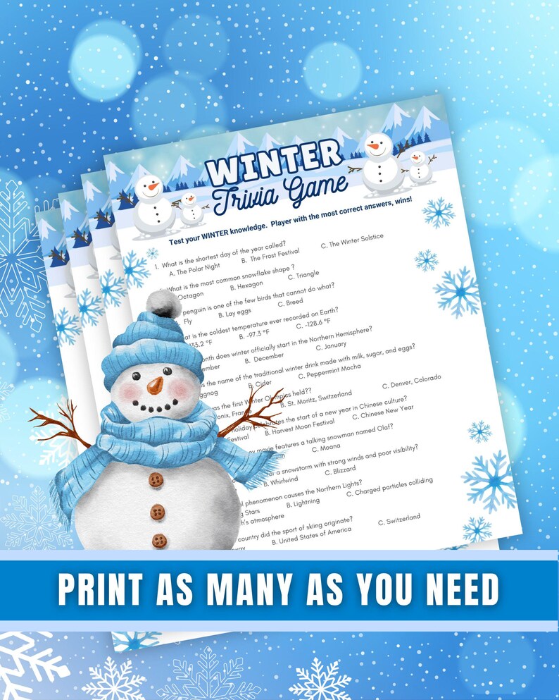 Winter Trivia Game Printable Winter Party Game for Adults Teens Older ...