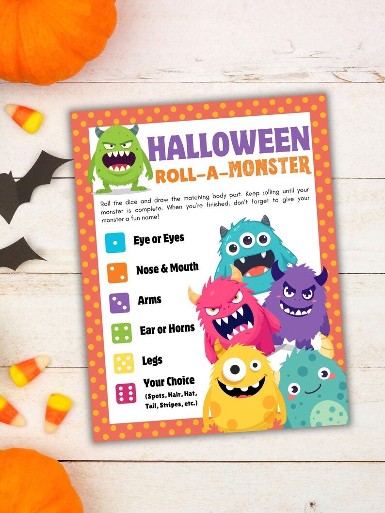 Roll A Monster Printable Halloween Game – Kids Classroom Halloween ...