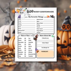 BOO Buddy Questionnaire Printable Halloween Coworker Family Staff ...