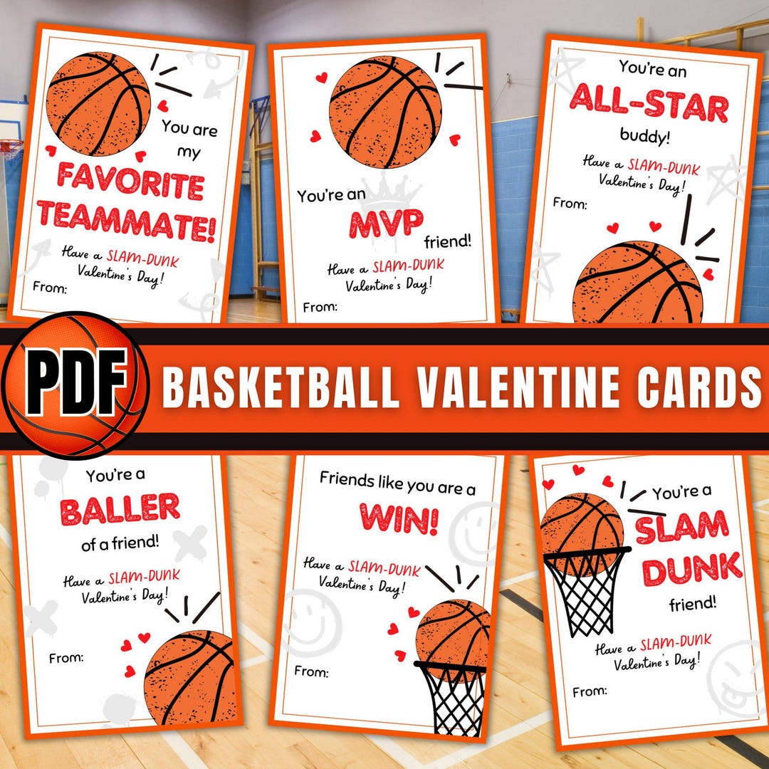 Printable Basketball Valentine Cards for Kids Fun Sports Theme ...