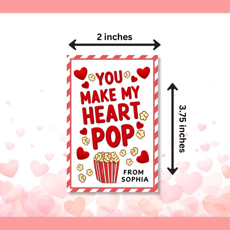 Editable Popcorn Valentine Card Tag Printable You Make My Heart Pop, US ...