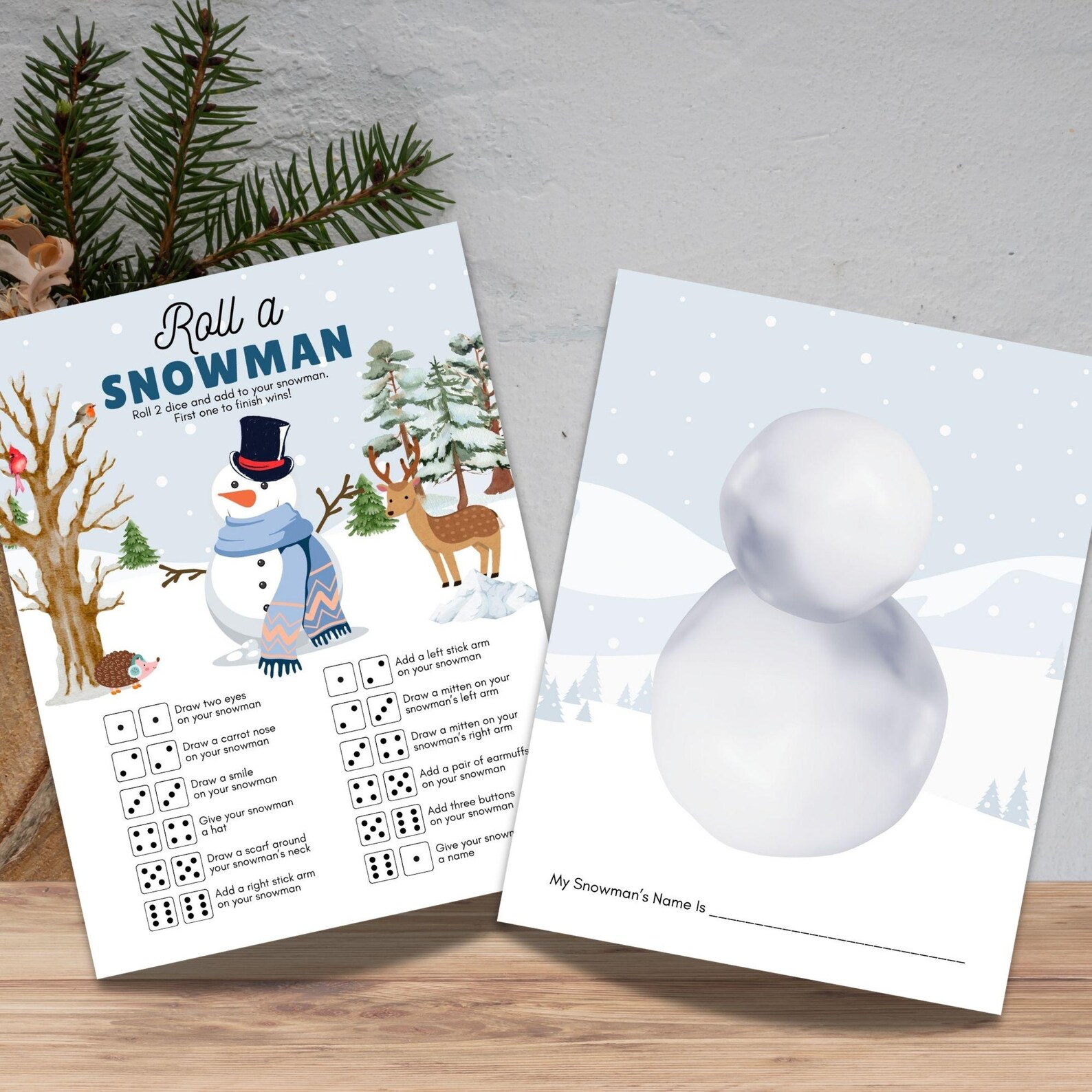 Roll A Snowman Game Printable Winter Activity for Family Kids Adults ...