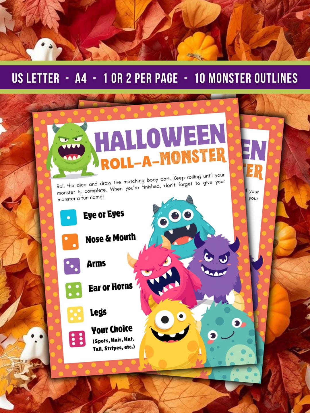 Roll A Monster Printable Halloween Game – Kids Classroom Halloween ...