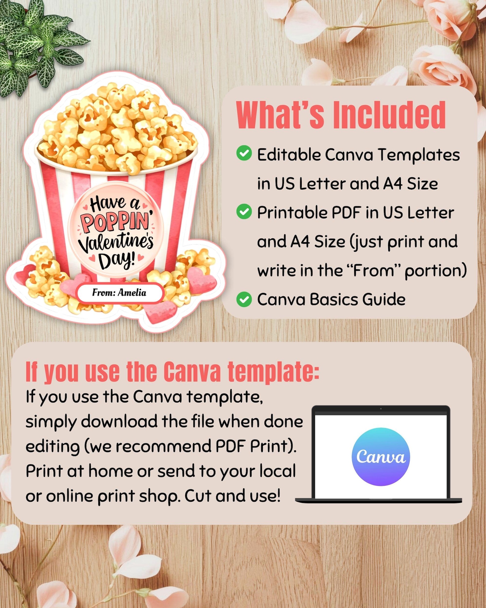 Popcorn Valentine Tags Printable PDF & Editable Canva Template | POPPIN ...