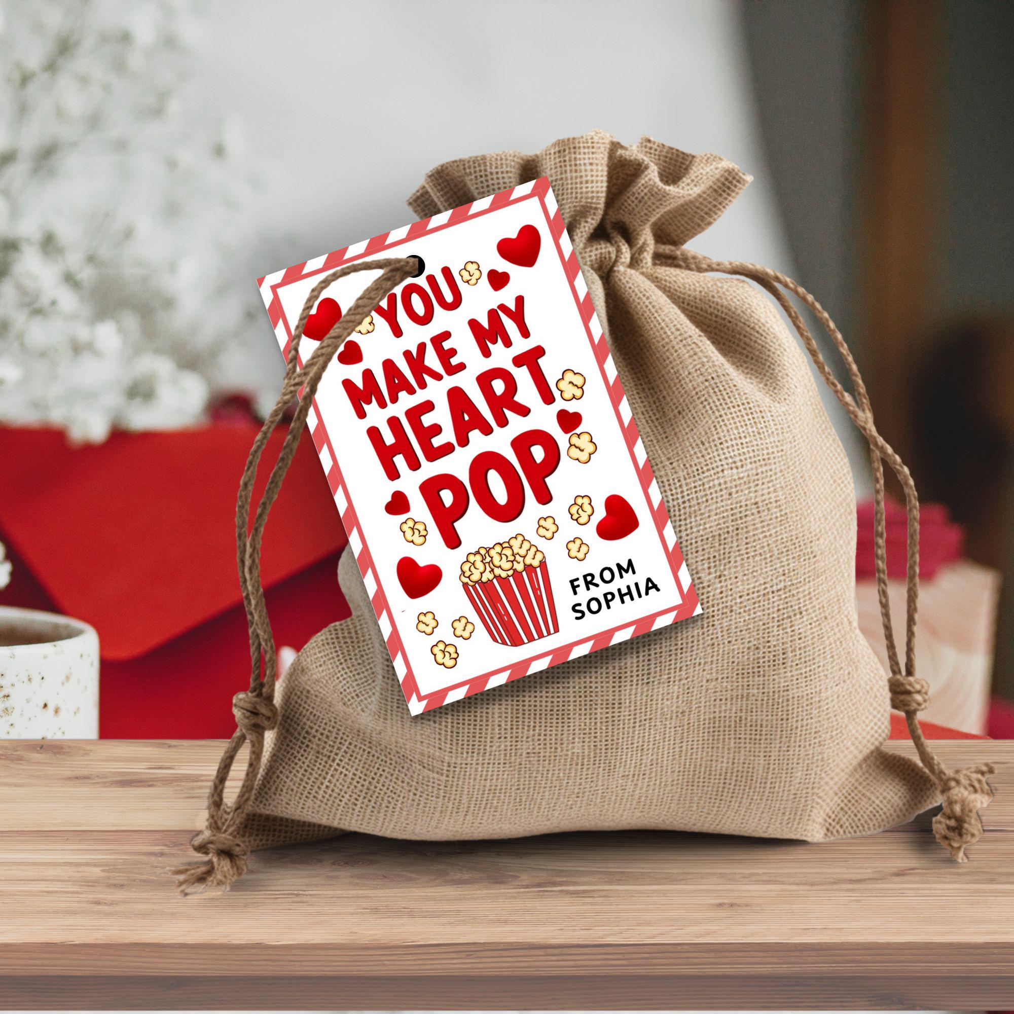 Editable Popcorn Valentine Card Tag Printable You Make My Heart Pop, US ...