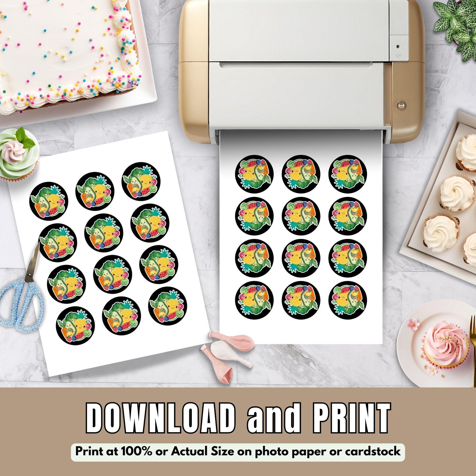 Dancing Fruit Cupcake Toppers Printable & Editable Party Decor | Neon ...