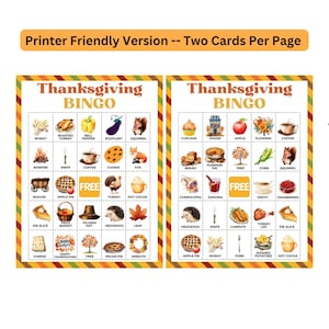 Printable Thanksgiving Bingo Game 55 Bingo Cards Fun Thanksgiving Game ...