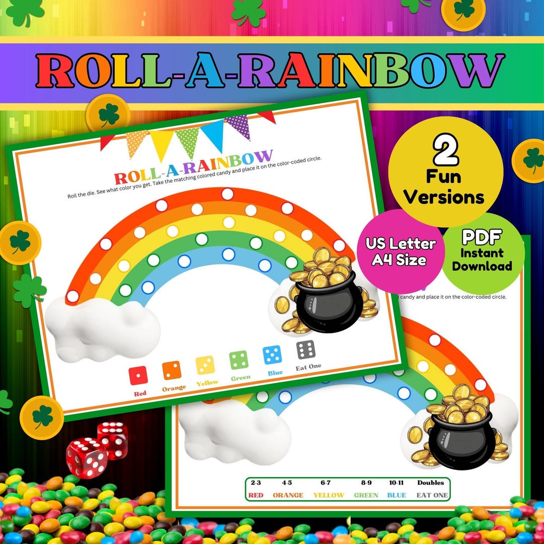 Roll a Rainbow Dice Game Printable Fun St Patricks Day Color Math Game ...