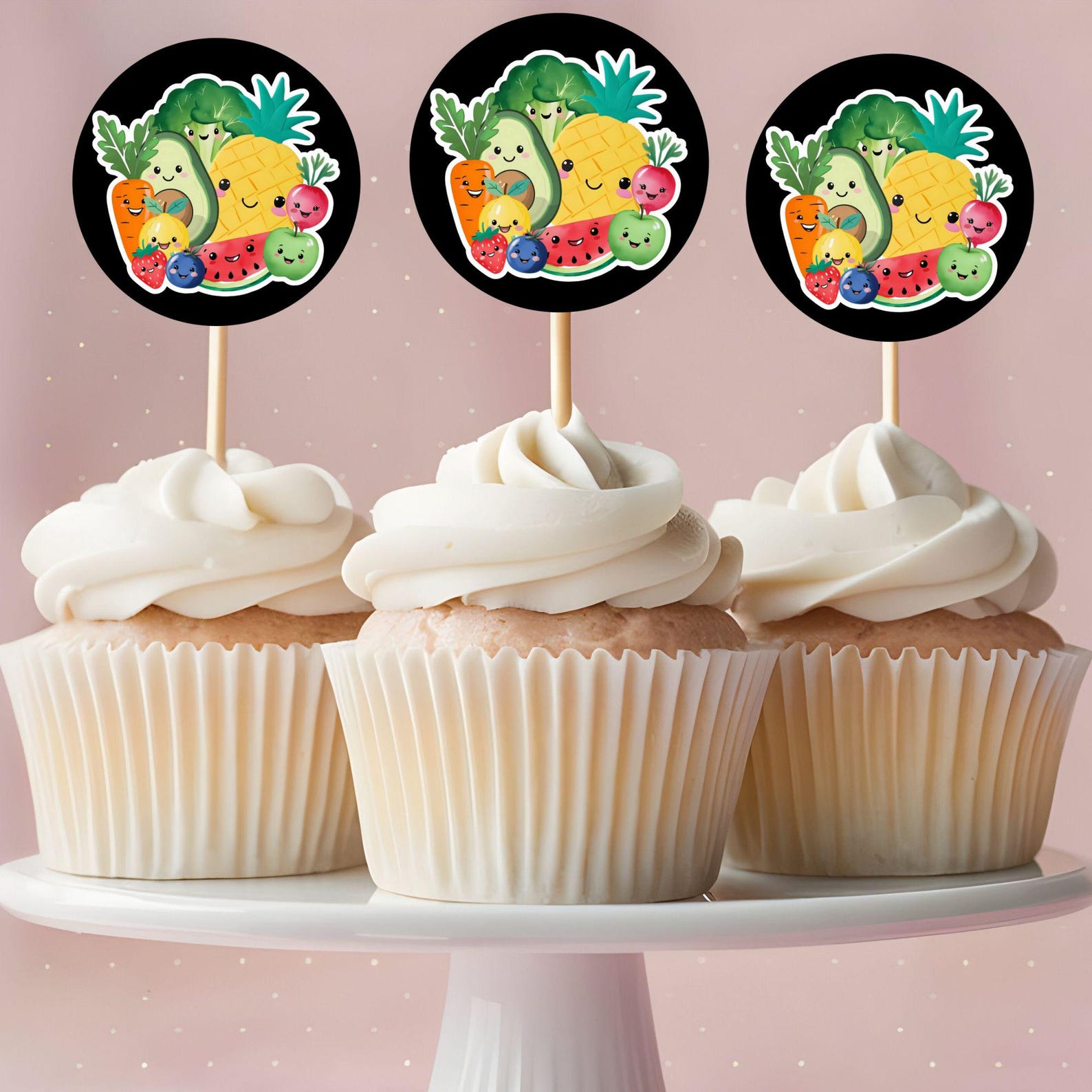 Dancing Fruit Cupcake Toppers Printable & Editable Party Decor | Neon ...