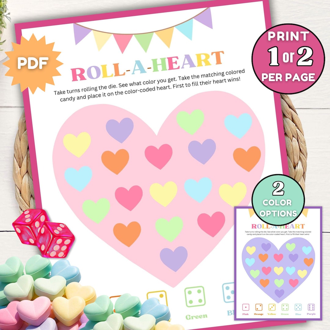 Roll A Heart Valentine’s Day Game Fun Printable Valentine Activity for ...