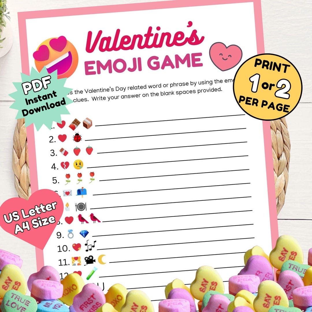 Valentine Emoji Game Printable PDF - Fun Valentines Day Party Game ...