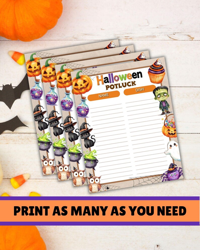 Halloween Potluck Sign up Sheet Printable: US Letter+a4 Instant ...