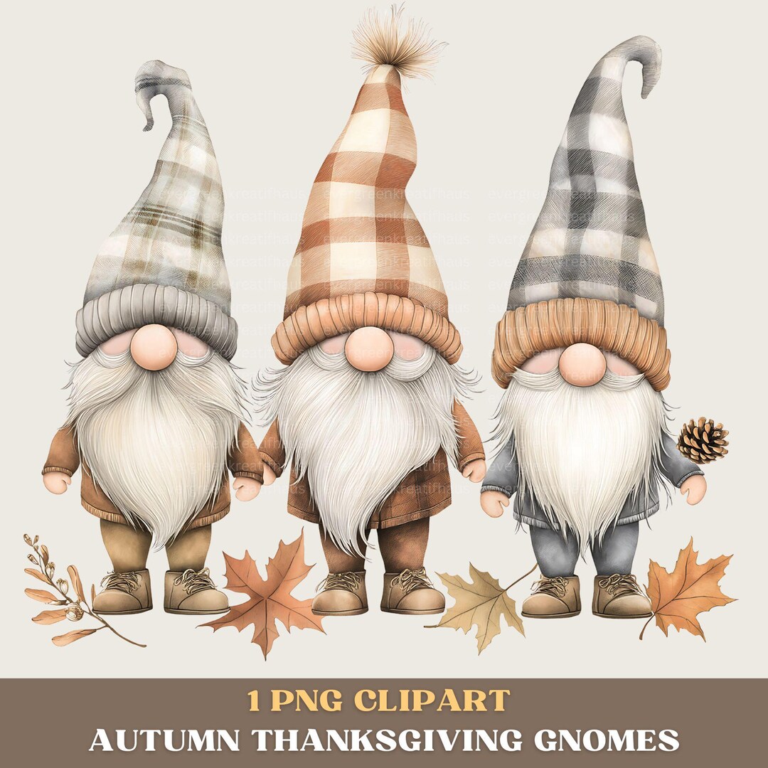 Thanksgiving Autumn Gnome Clipart, Gnome PNG Sticker, Soft Plaid ...