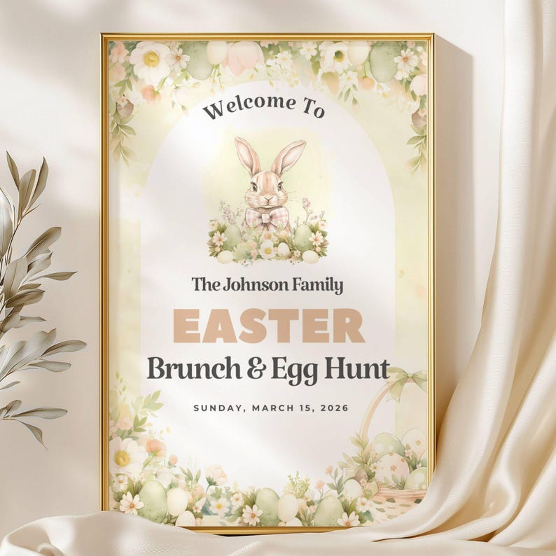 Editable Easter Welcome Sign Easter Brunch Egg Hunt Sign Spring Bunny ...