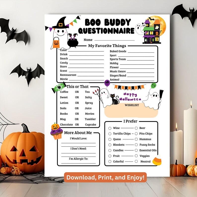 BOO Buddy Questionnaire Printable Halloween Coworker Family Staff ...